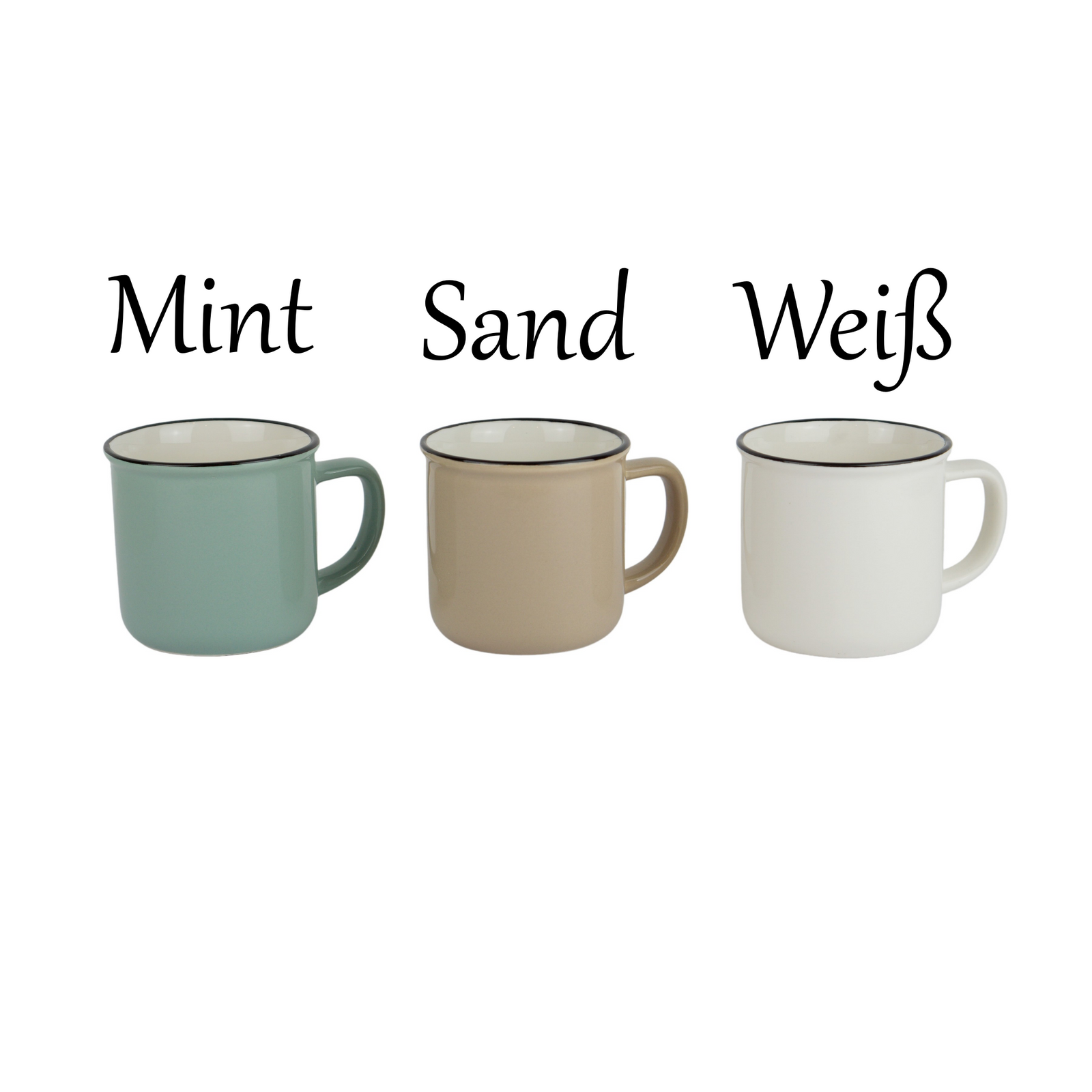Emaille-Optik Tassen aus Keramik mit Wunschtext